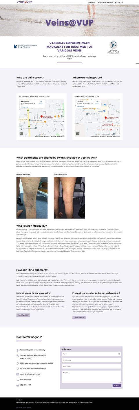 Web Designer Adelaide – Veins@VUP Medical Clinic Website Project